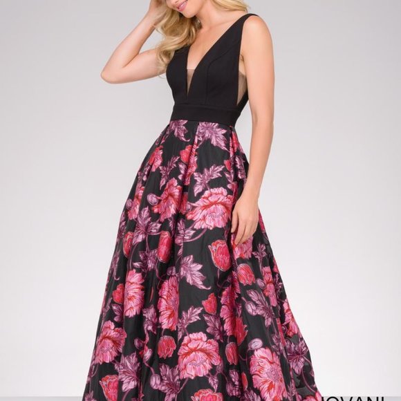 Jovani | Dresses | Jovani Vneck Floral Embroidered Brocade Dress | Poshmark